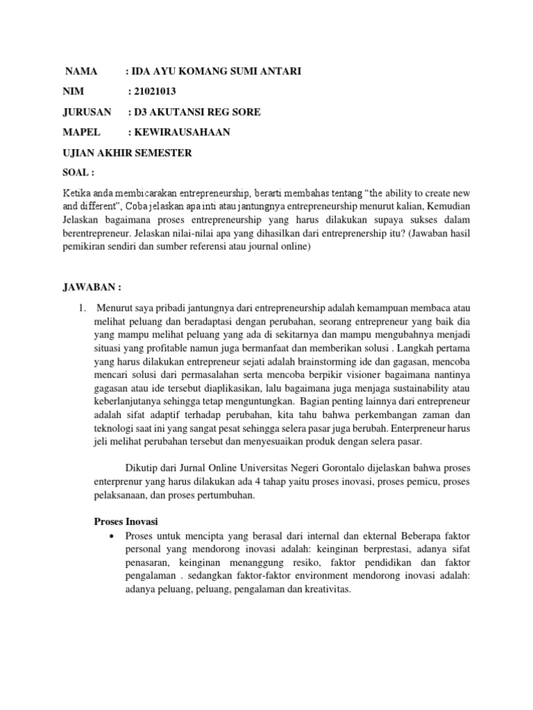 Ida Ayu Komang Sumi Antari (21021013) - Tugas Uas Kewirausahaan | PDF