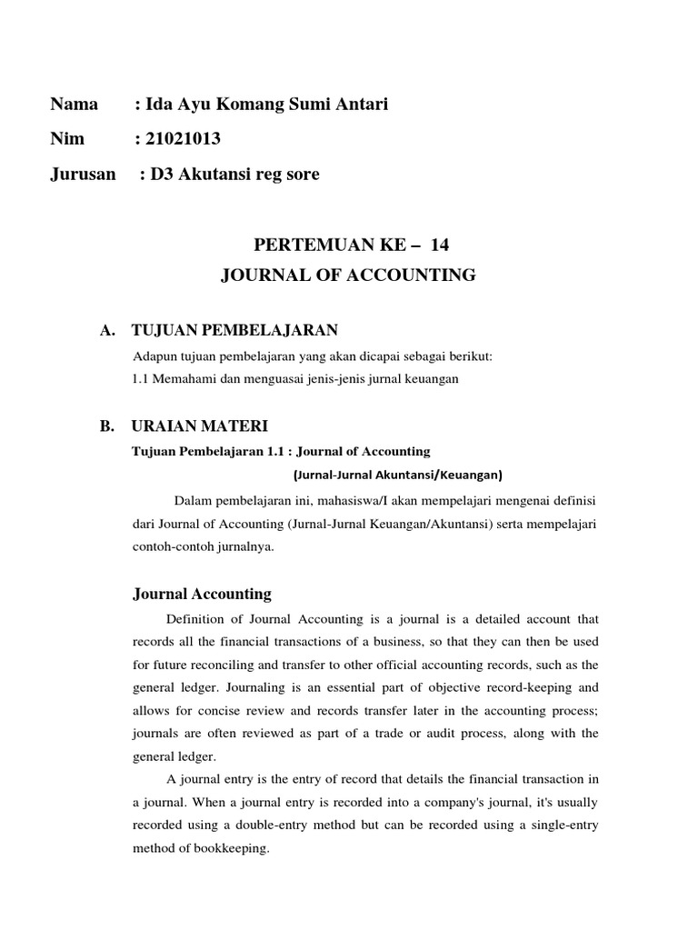 Ida Ayu Koamang Sumi Antari (21021013) Tugas Bahasa Inggris 14 | PDF | Bookkeeping | Accounting