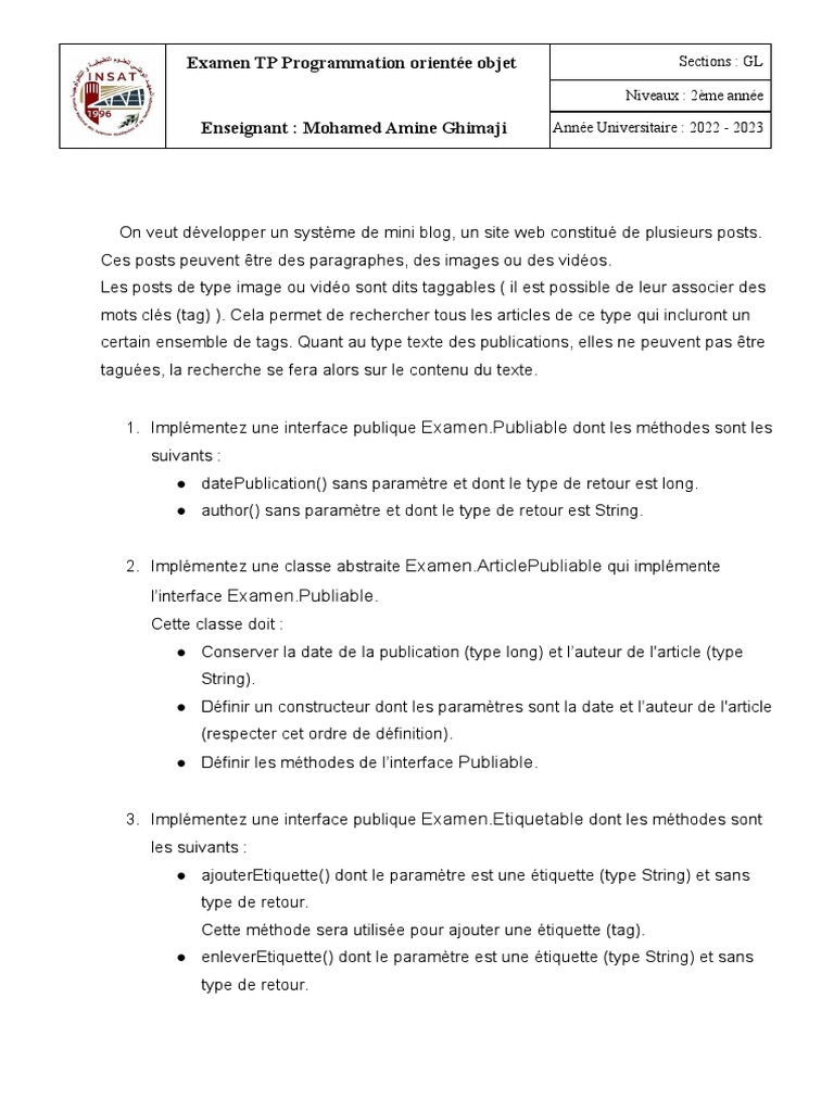 Examen TP Poo | PDF | Interface (Informatique) | Blog