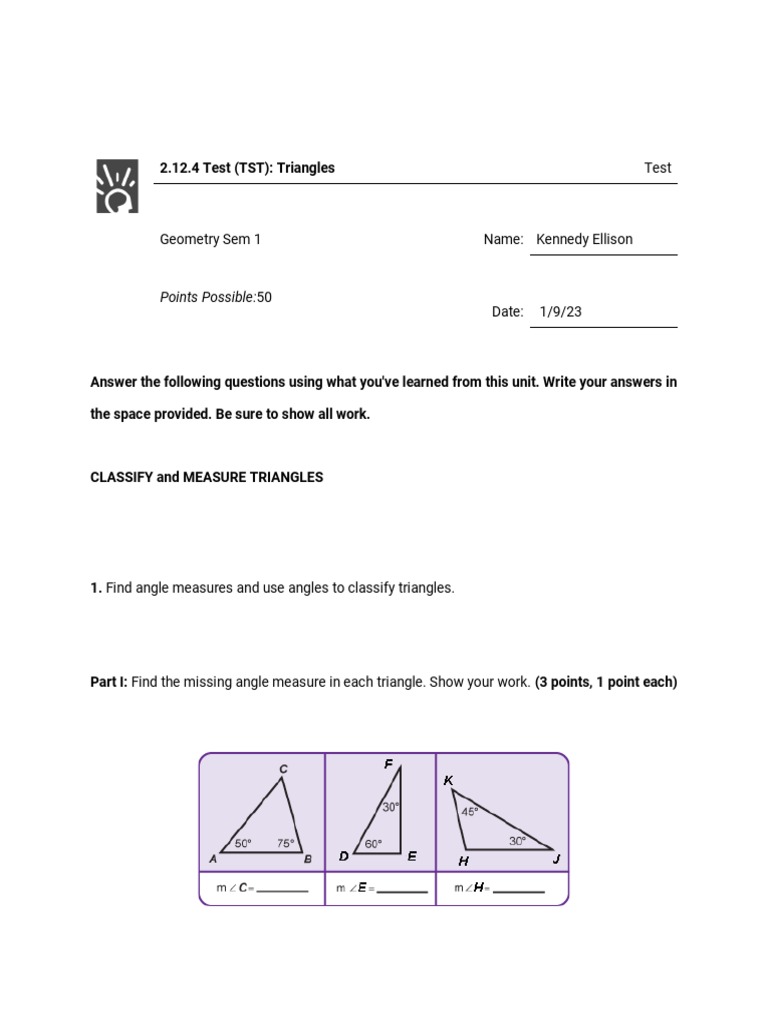2.12.4 Test (TST) - Triangles | PDF | Triangle | Elementary Geometry