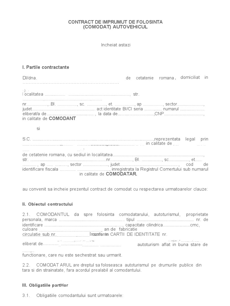 Contract de Comodat Persoana Juridica | PDF