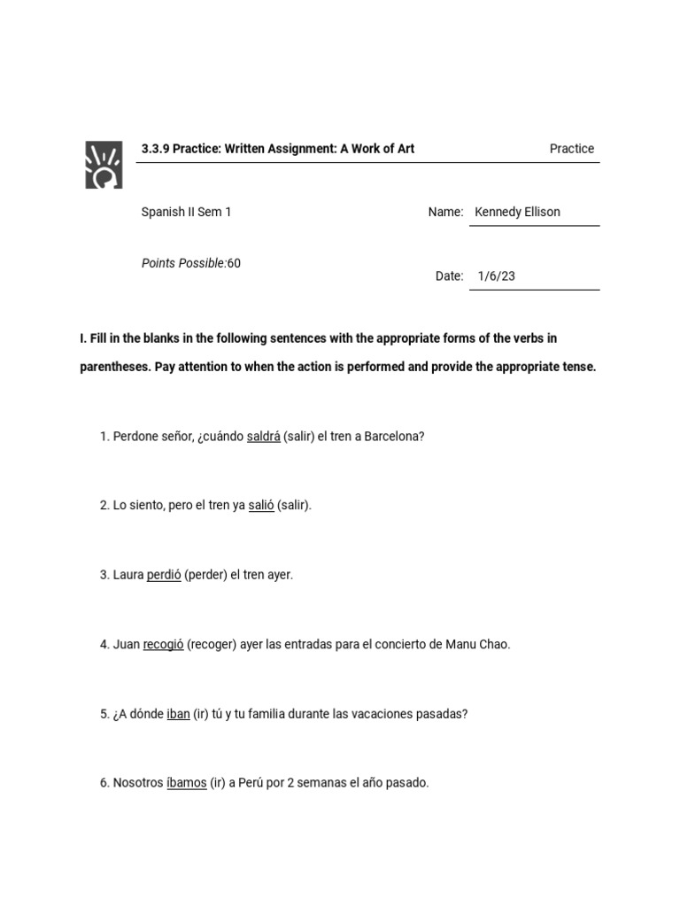 3.3.9 Practice - Written Assignment - A Work of Art | PDF | Estudios de ...