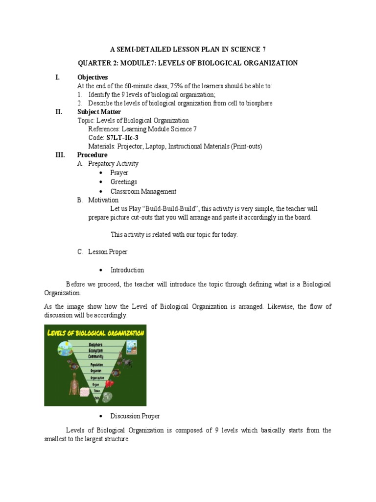 Understanding Biological Organization: A Lesson Plan on the Nine Levels ...