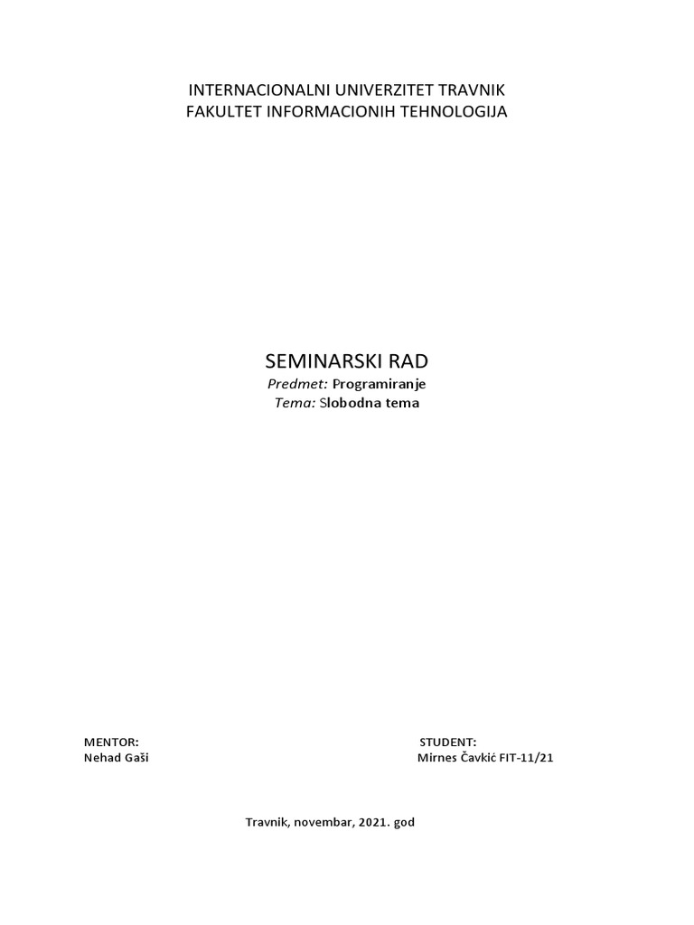 Mirnes Čavkić Seminarski Programiranje | PDF