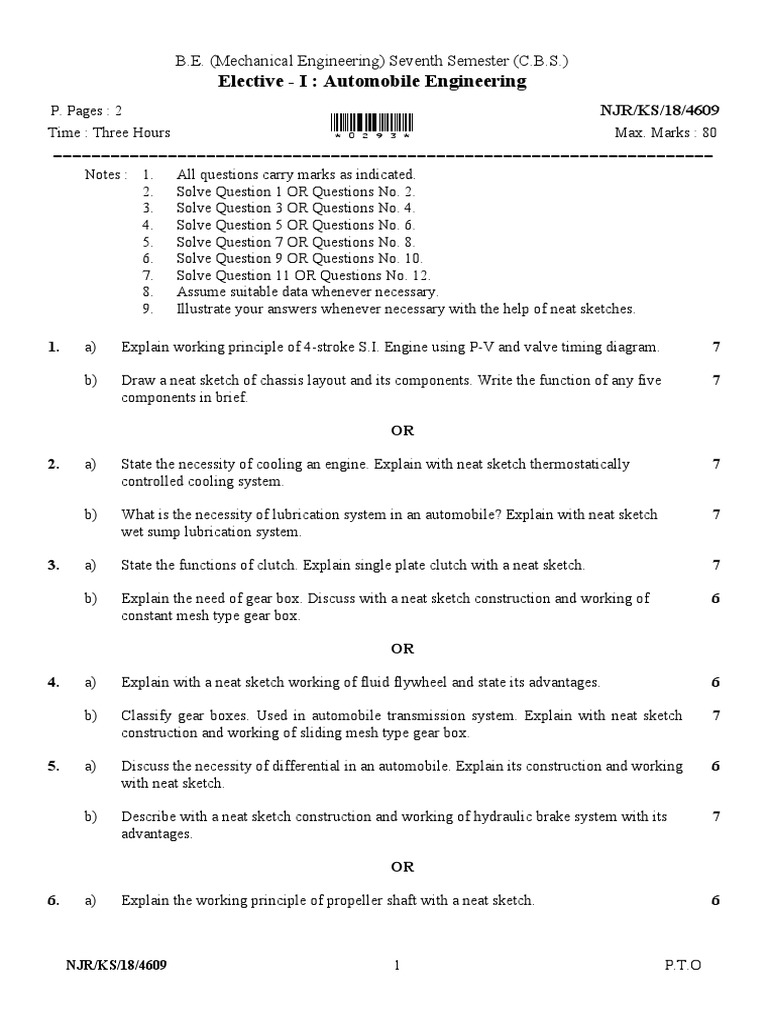 B Tech Question Paper 1 | PDF | Steering | Gear