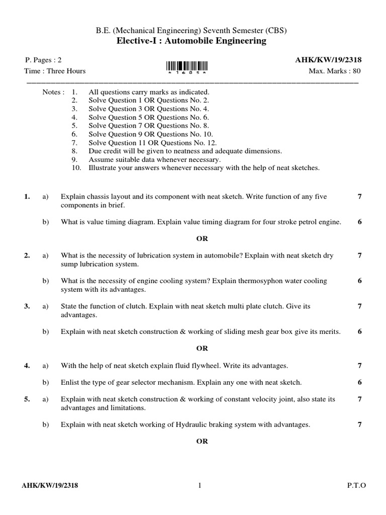 B Tech Question Paper 4 | PDF | Steering | Gear