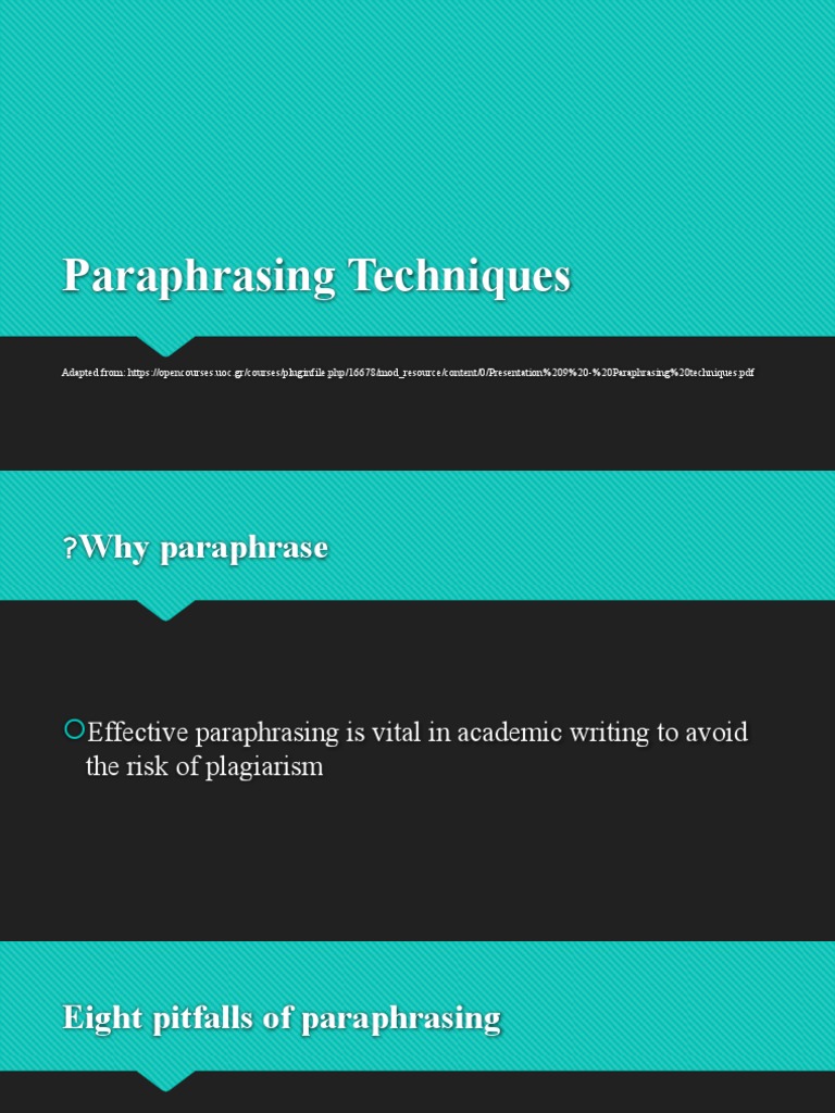 Paraphrasing Techniques Recap | PDF | Adoption | Part Of Speech