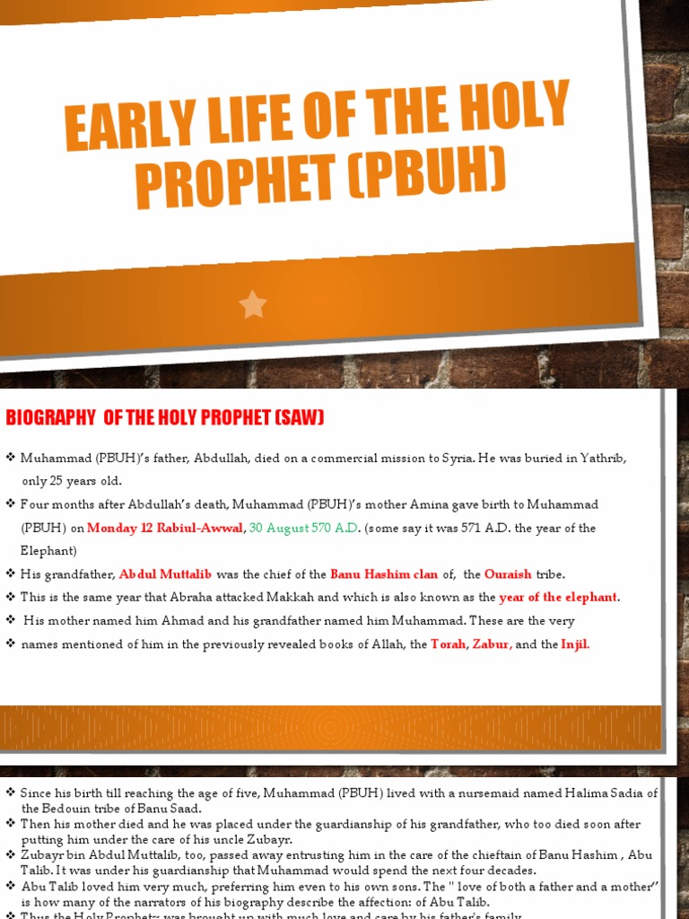Early Life of The Holy Prophet (PBUH | PDF | Muhammad | Prophets And ...
