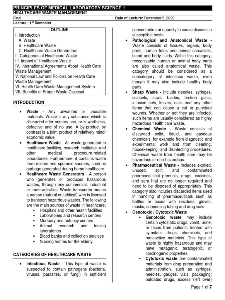Healthcare Waste Management Principles | PDF | Waste | Sewage Treatment