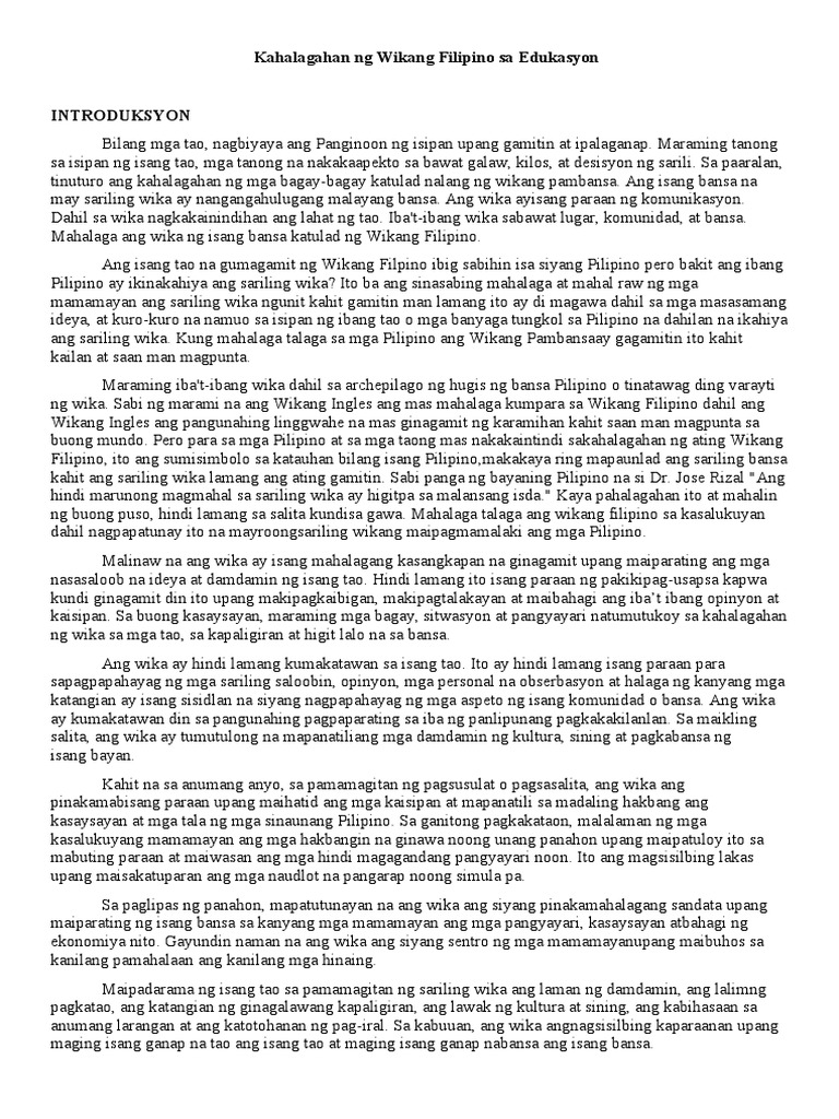 Kahalagahan NG Wikang Filipino | PDF