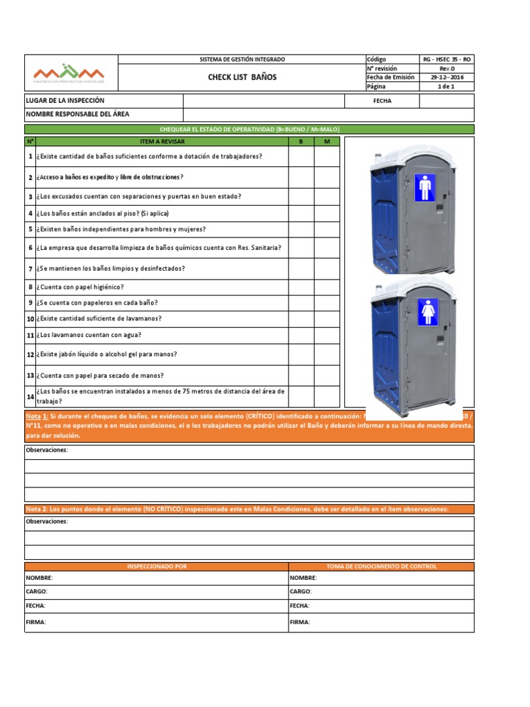 Check List Baños MPM | PDF