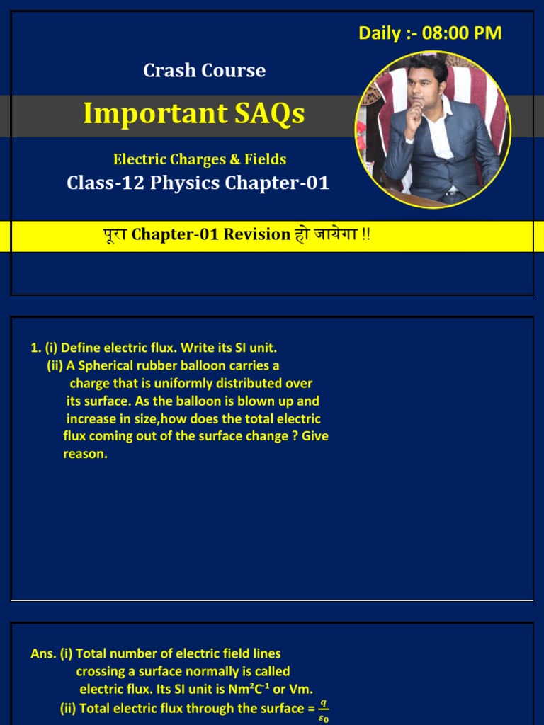 Chapter-01 SAQs | PDF | Electric Field | Electric Charge