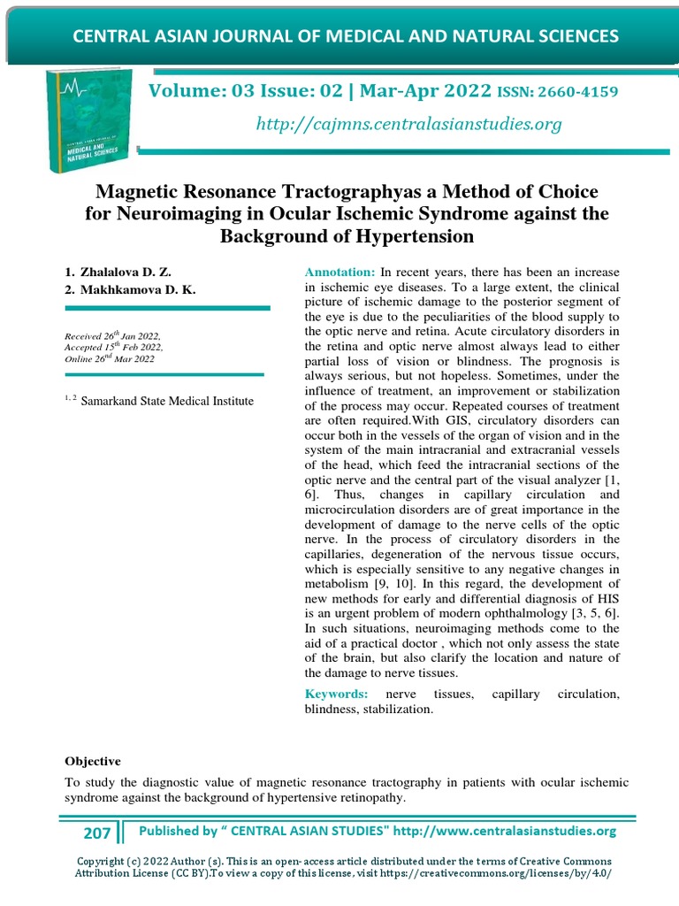 Magnetic Resonance Tractographyas A Method of Choice For Neuroimaging in Ocular Ischemic ...
