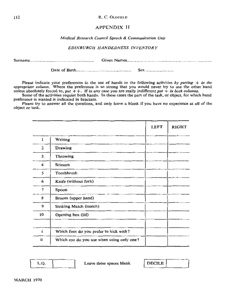 Handedness Inventory | PDF