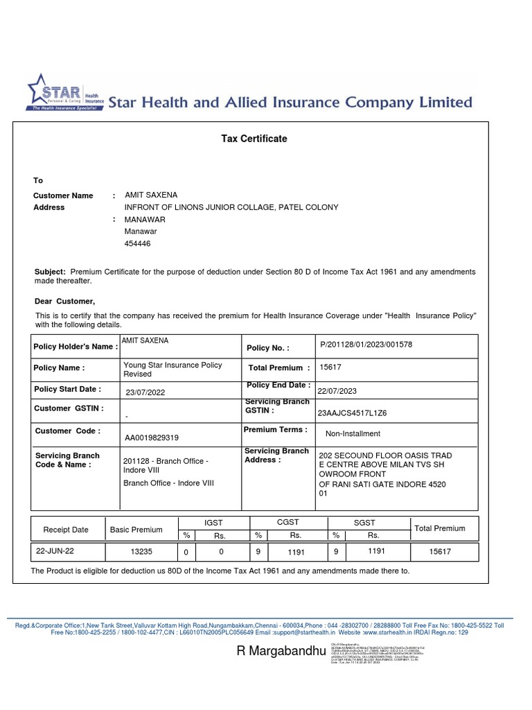 80D Certificate | PDF | Insurance | Economies
