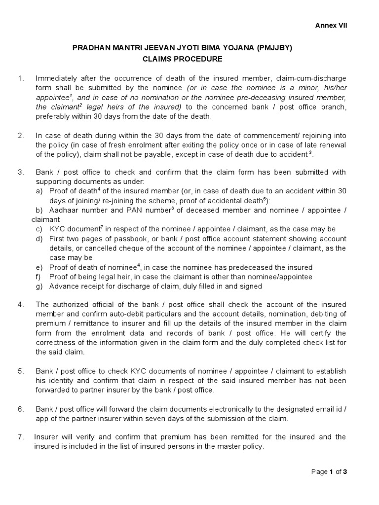 Annex VII Revised Claims Procedure PMJJBY - 17062021 | PDF | Insurance ...