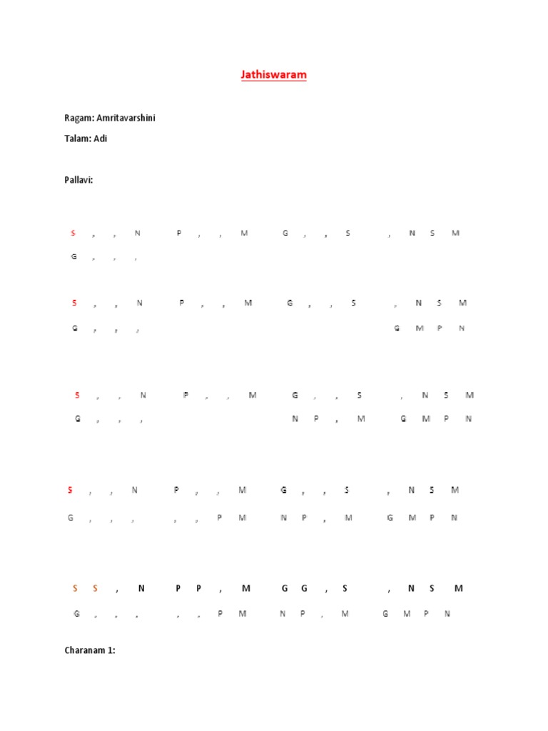 Amritavarshini Jathiswaram Lyrics | PDF | Religion & Spirituality