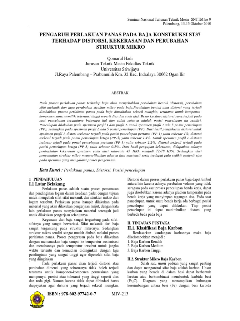Pengaruh Perlakuan Panas Pada Baja Konstruksi St37 | PDF