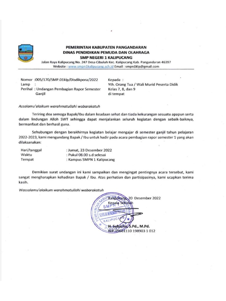 Undangan Pembagian Rapor | PDF