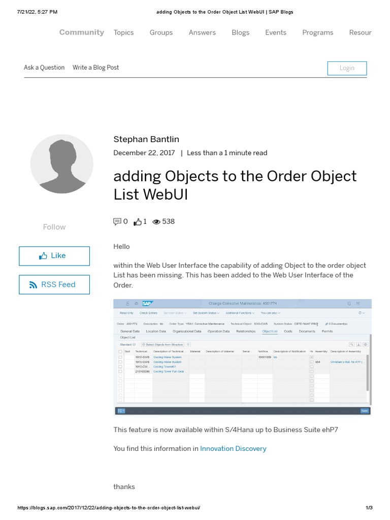 Adding Objects To The Order Object List WebUI - SAP Blogs | PDF
