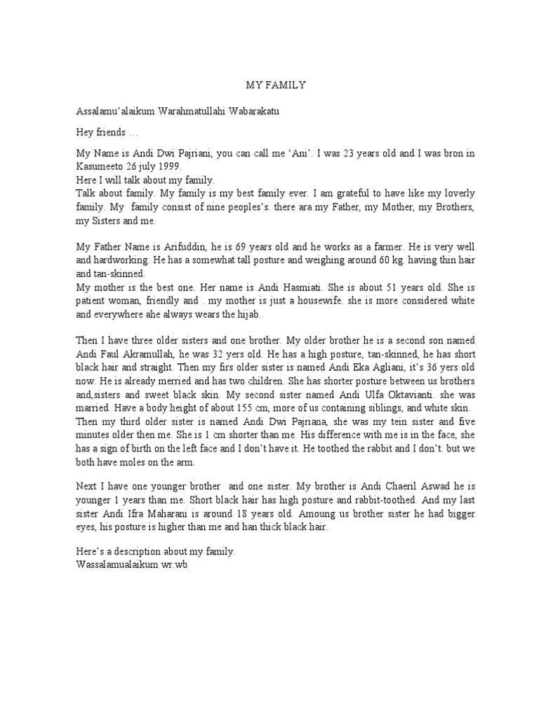 My Loving Family: A Description of My Nine Family Members | PDF