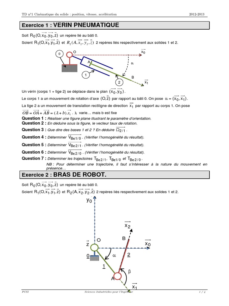 Cinématique du Solide : TD PCSI 2012-2013 | PDF | Mouvement de rotation | Cinématique