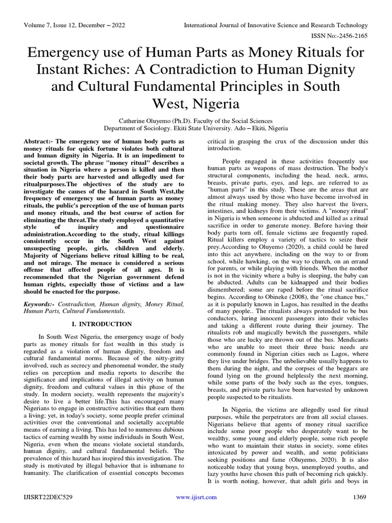 Emergency Use of Human Parts As Money Rituals For Instant Riches A ...