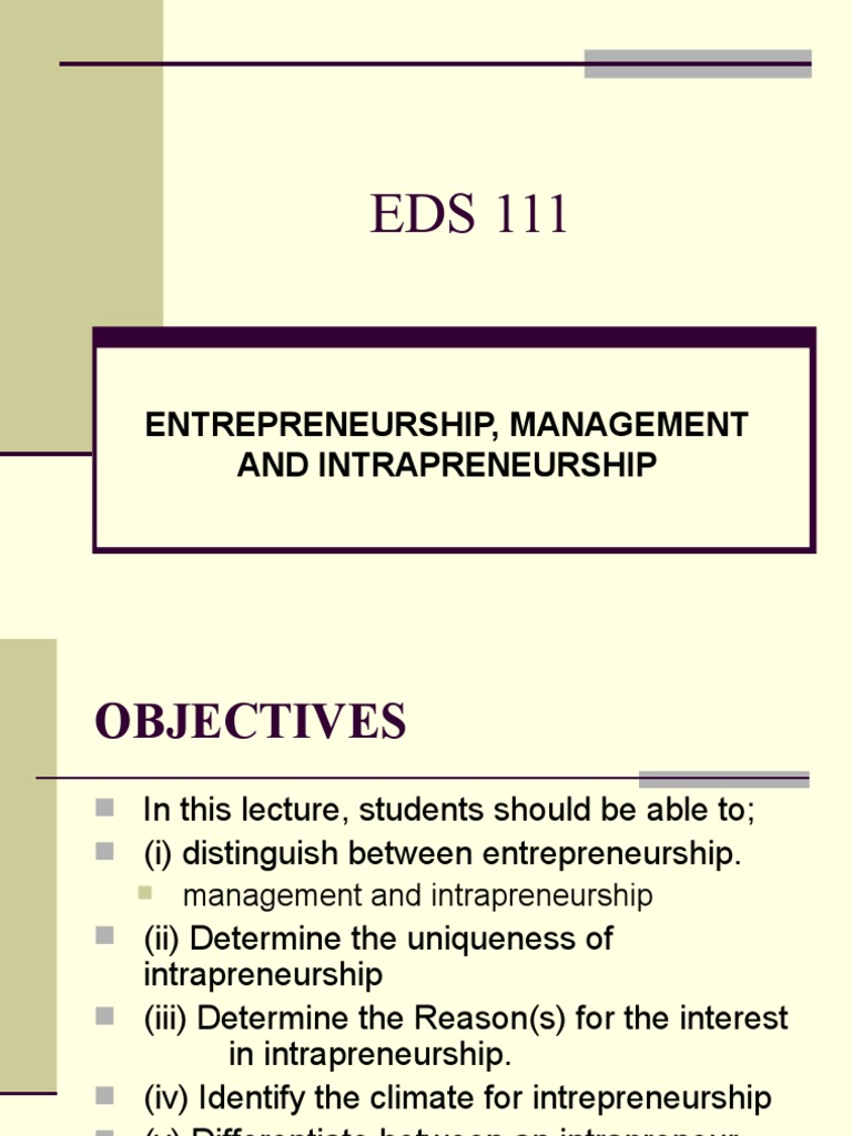 EDS 111 Week 5 Intrapreneurship | PDF | Entrepreneurship | Goal