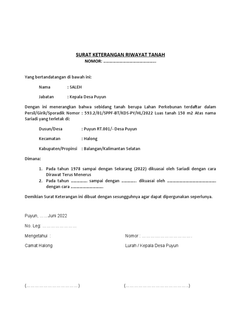 Surat Keterangan Riwayat Tanah | PDF