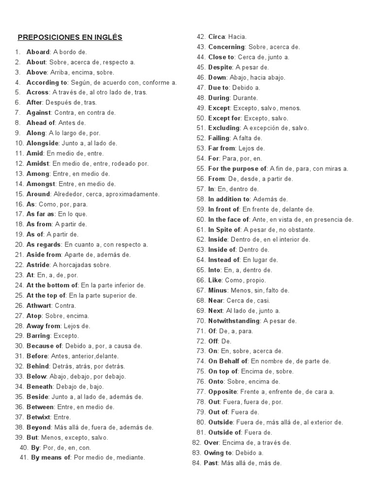Preposiciones en Inglés | PDF