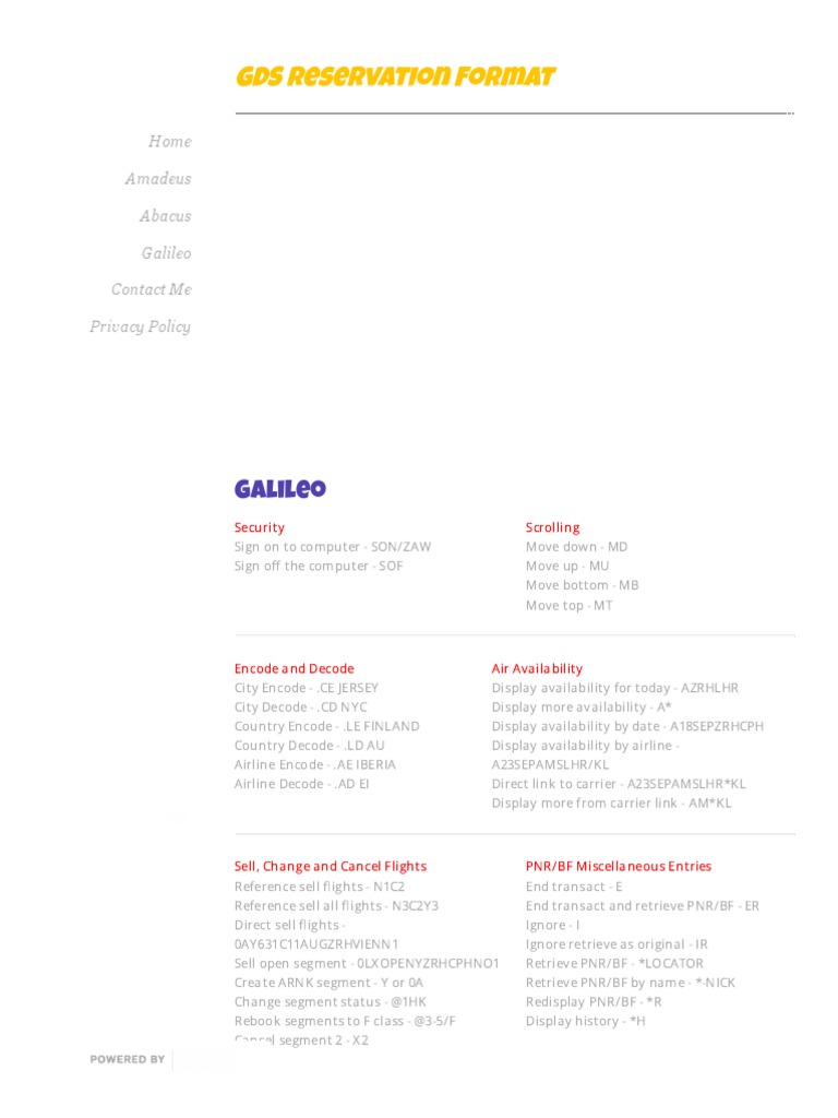 Galileo - GDS Reservation Format | PDF | Airlines | Transport
