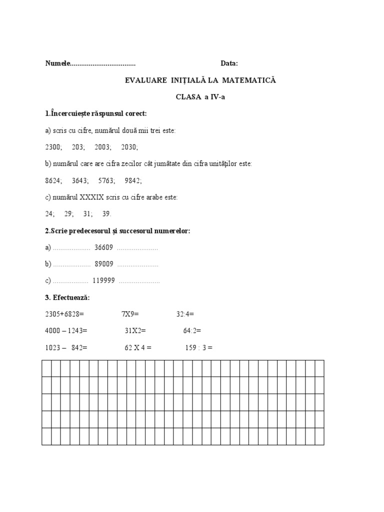 5 Evaluare Initiala Mate | PDF
