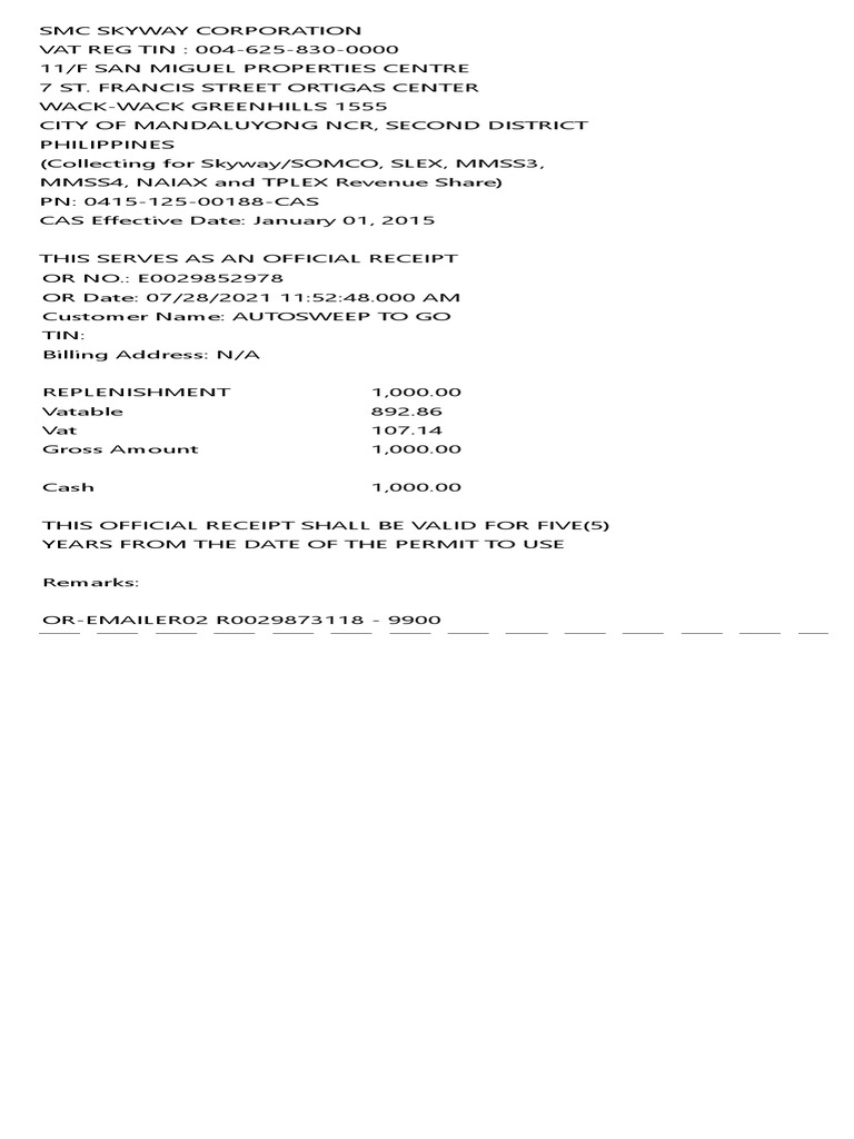 Receipt 2021-07-028 E0029852978 | PDF | Business