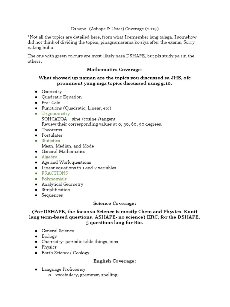 Dshape Ashape Ustet Coverage - Docx 1 | PDF | Trigonometric Functions ...