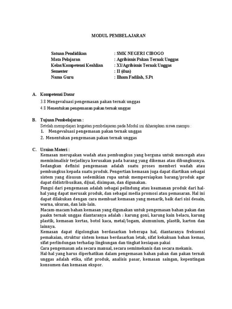 Modul Agribisnis Pakan Ternak Unggas 4 | PDF