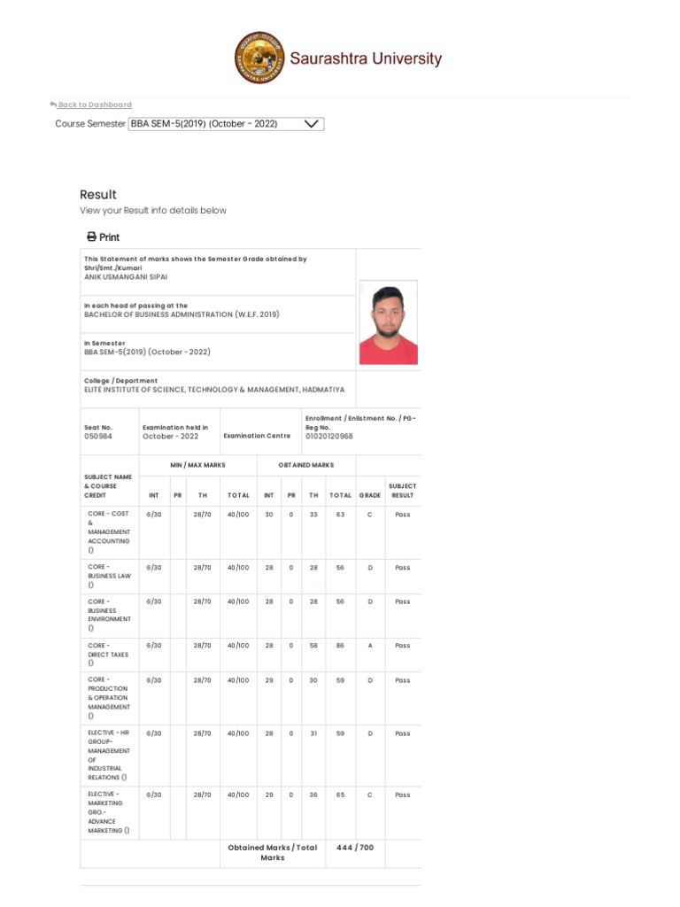 BBA Sem-5 Result Summary 2022 | PDF | Business