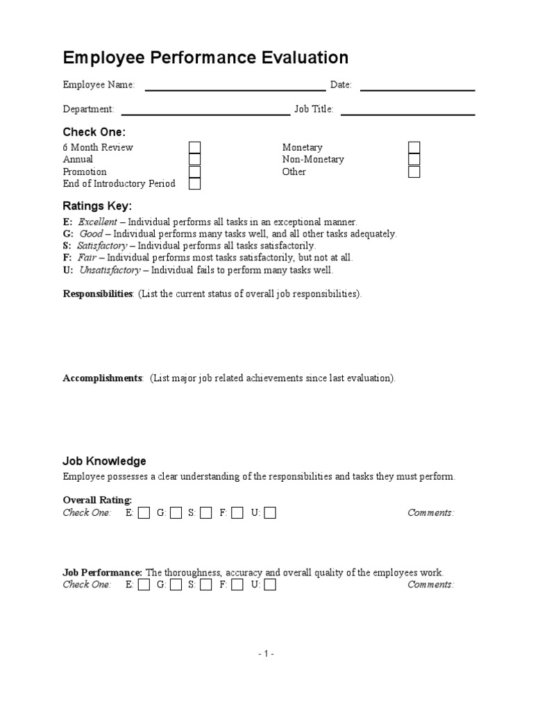 Employee Performance Evaluation Template | PDF | Career & Growth