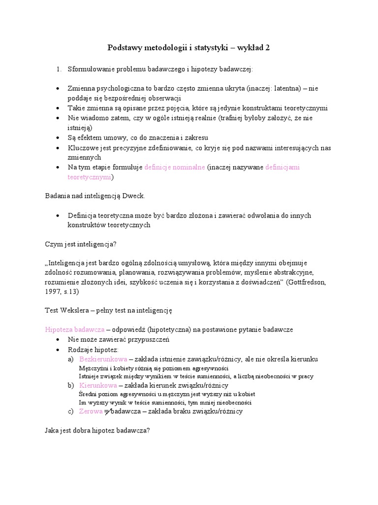 Podstawy Metodologii I Statystyki | PDF