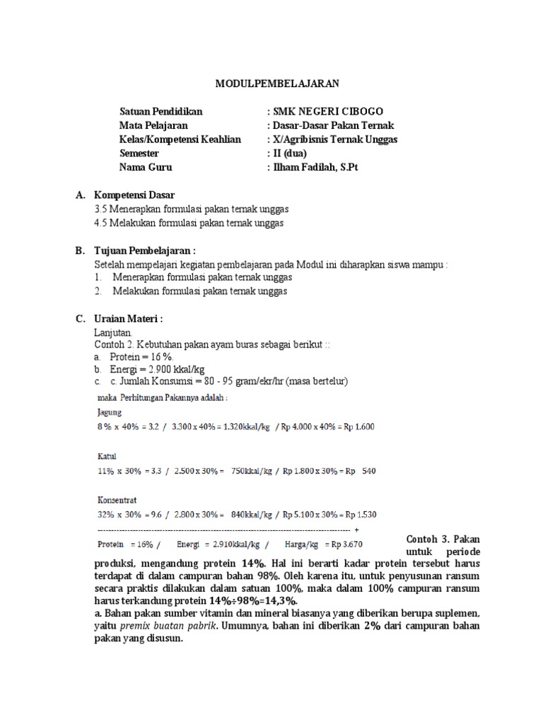 Modul Dasar Dasar Pakan Ternak 2 | PDF