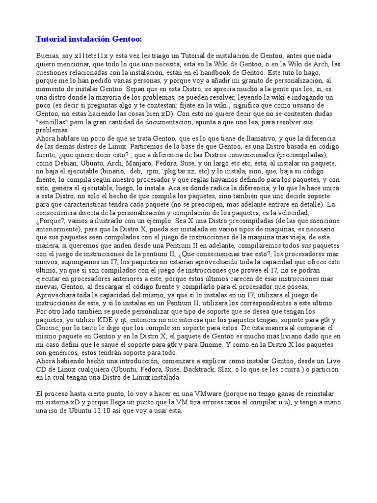 Tutorial Instalación Gentoo | PDF | Distribución de Linux | Archivo de computadora