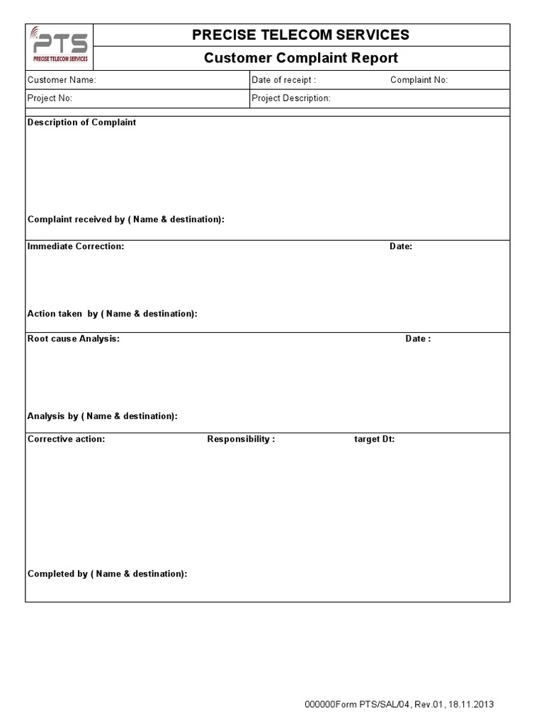 Form SAL 04 Customer Complaint Report | PDF
