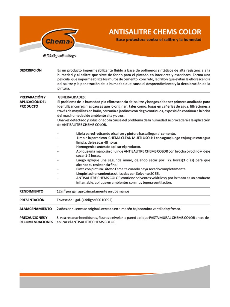 Antisalitre Chems Color | PDF | Pinturas | Materiales