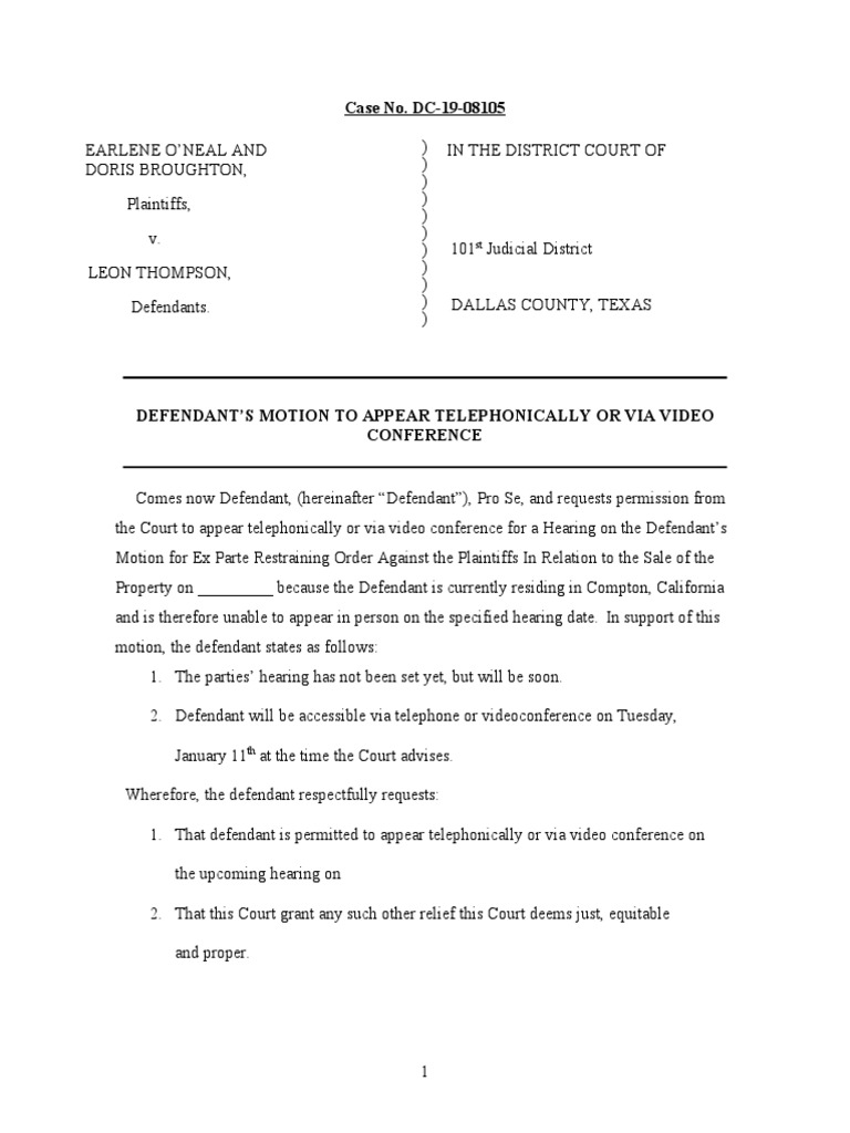 2023.01.07 Leon - Motion To Appear | PDF | Pro Se Legal Representation ...