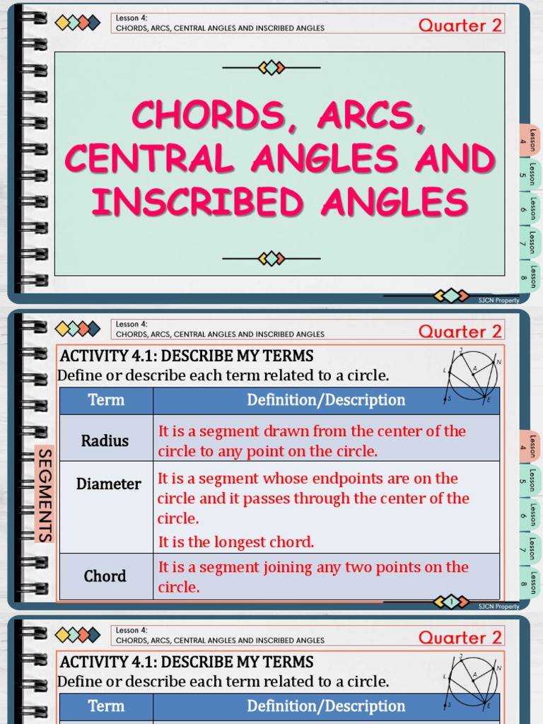 Relationships and Theorems Among Chords Arcs Central Angles and ...