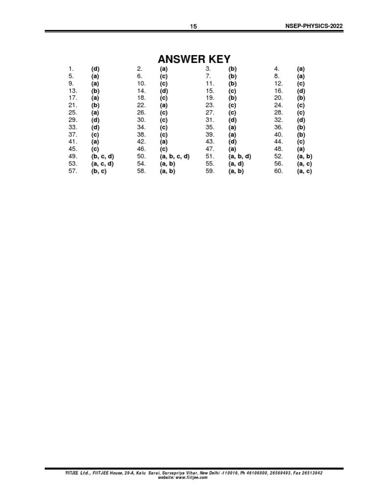 NSEP 2022 Physics Answer Key | PDF | Quantity | Electricity