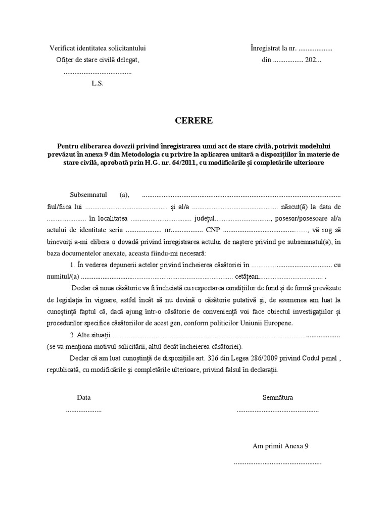 Cerere Anexa 9 | PDF