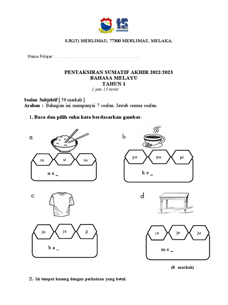 Uasa BM Tahun 1 2022 New | PDF