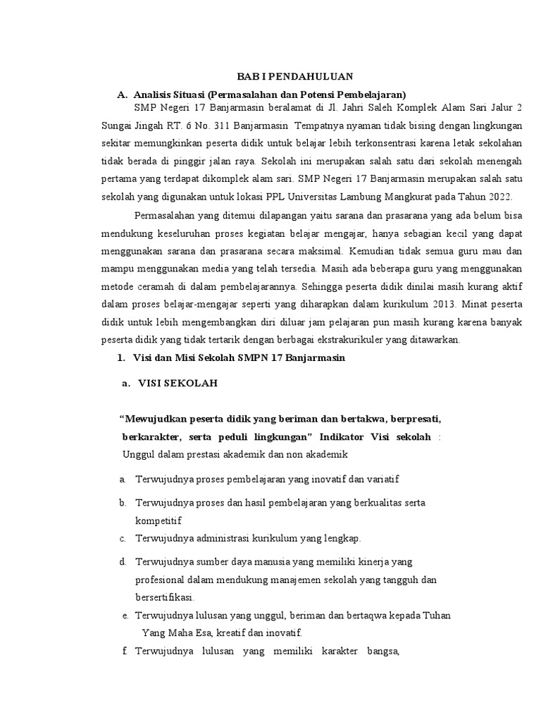 BAB I PENDAHULUAN Laporan PPL | PDF