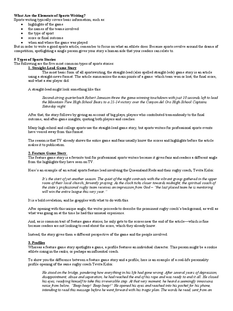 Elements of Effective Sports Writing | PDF | Sports & Recreation ...