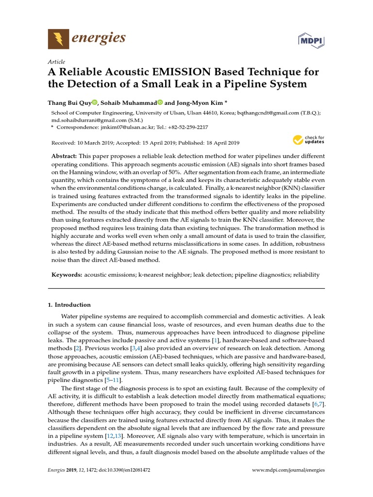 A Reliable Acoustic Emission Based Technique For The Detection Of A Small Leak In A Pipeline
